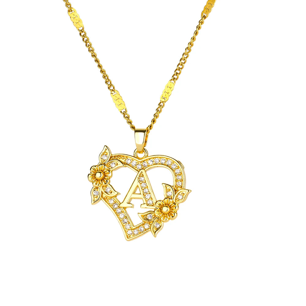 Heart Initial Letter Necklaces For Women Gold Color Stainless Steel Ch ...
